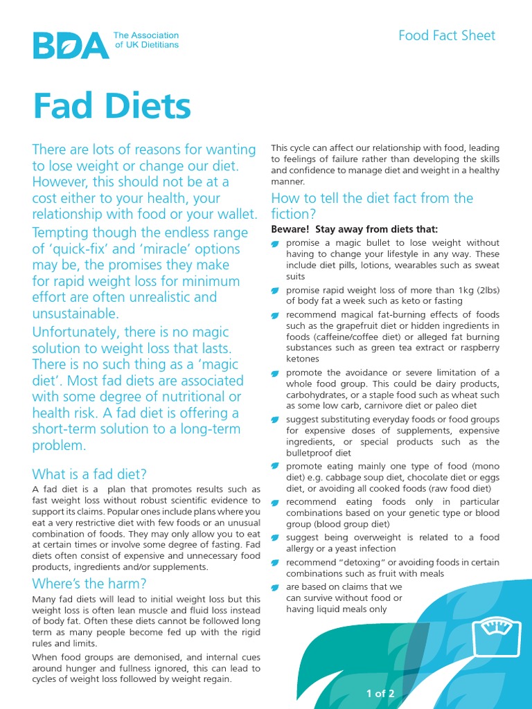 Fad Diets Food Fact Sheet | PDF