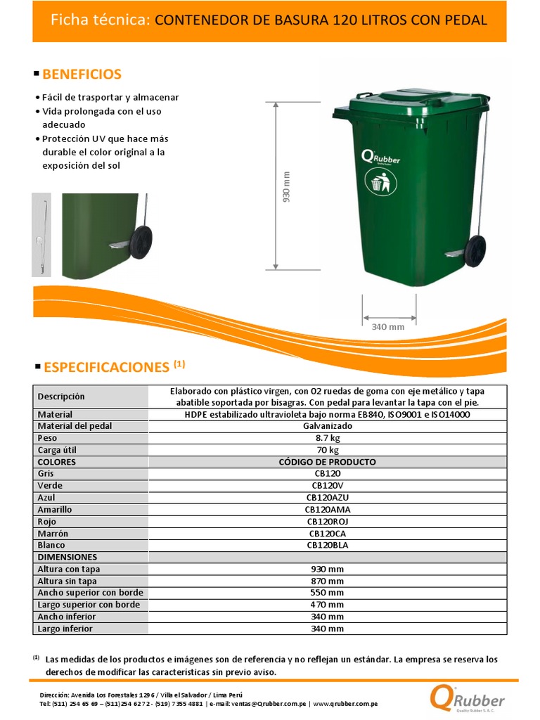 Ficha Tecnica - Tacho 120 Con Pedal 1 | PDF