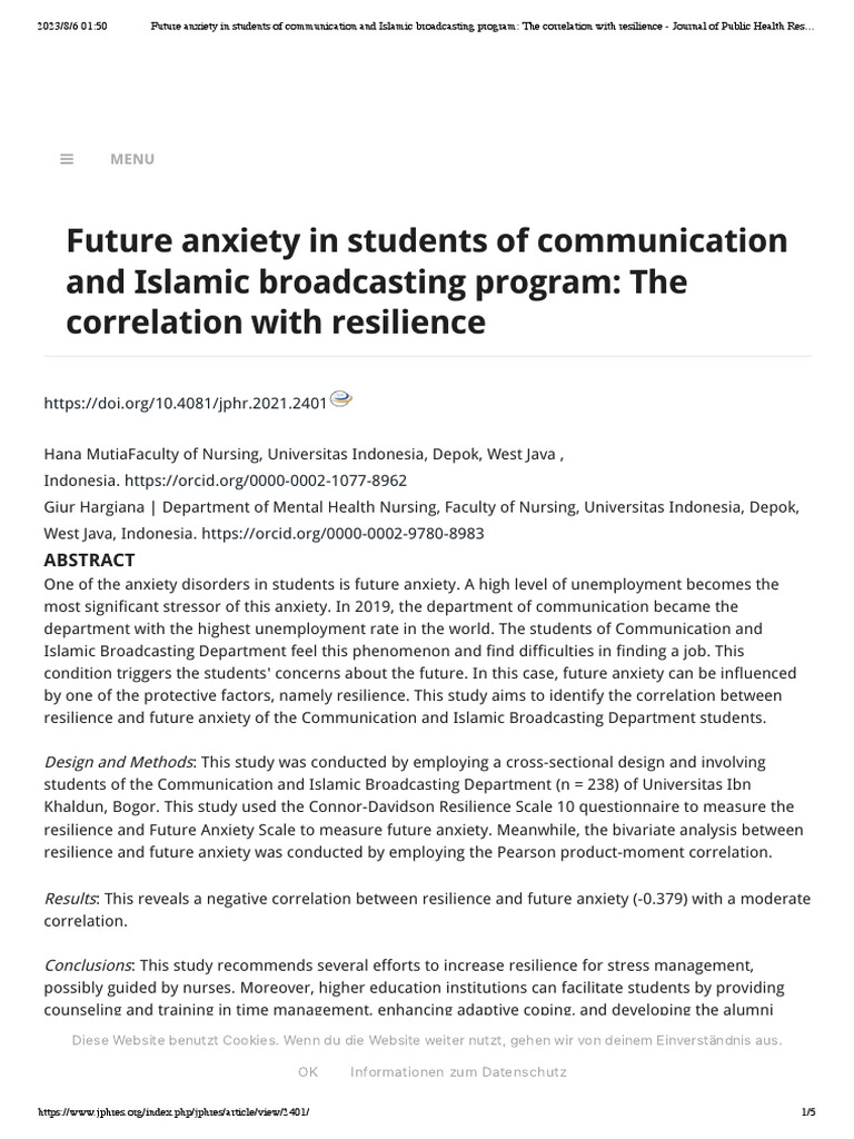 Future Anxiety in Students of Communication and Islamic Broadcasting ...