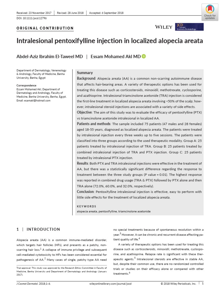 Intralesional Pentoxifylline Injection in Localized Alopecia Areata ...