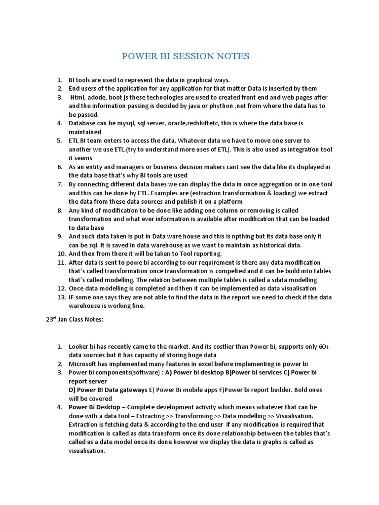 Power Bi Session Notes-1 | PDF | Databases | Table (Database)