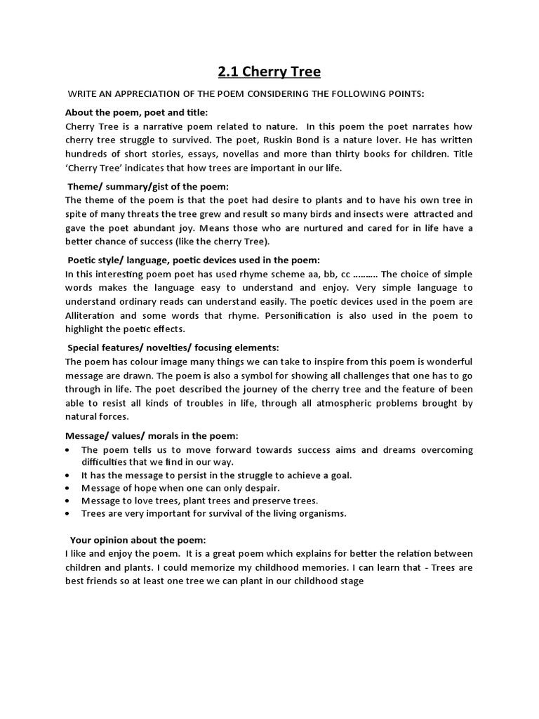 Chery Tree Notes | PDF | Home & Garden | General Fiction
