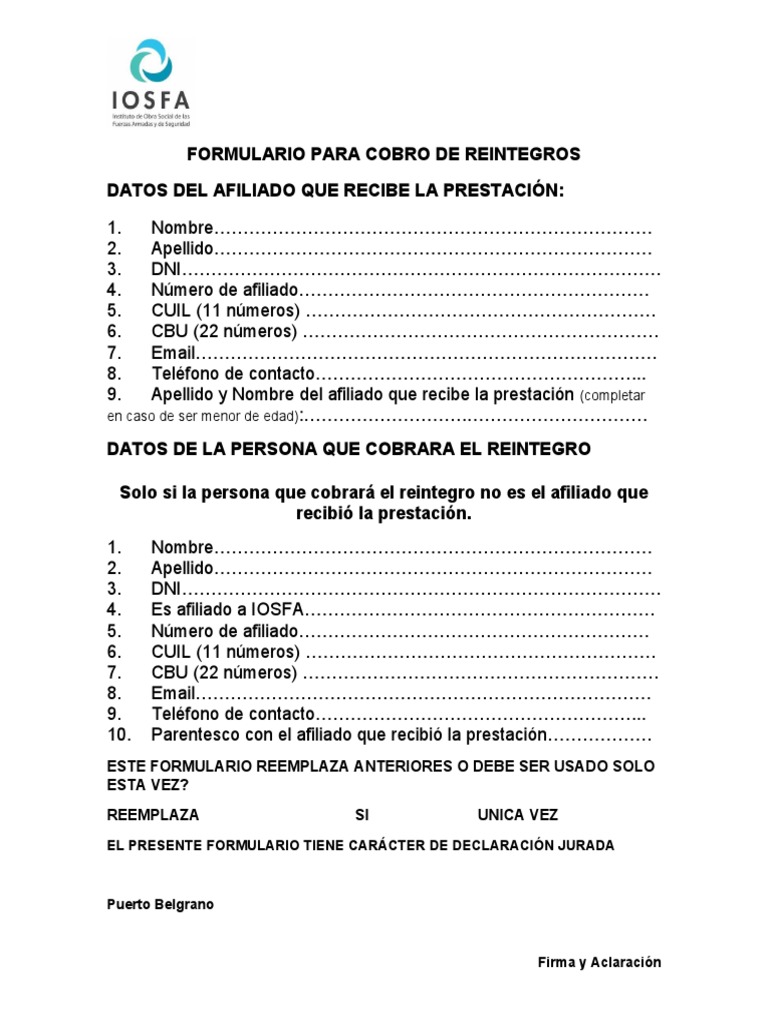 Formulario para Cobro de Reintegros | PDF