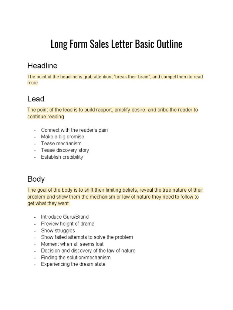 Long Form Sales Letter Basic Outline | PDF