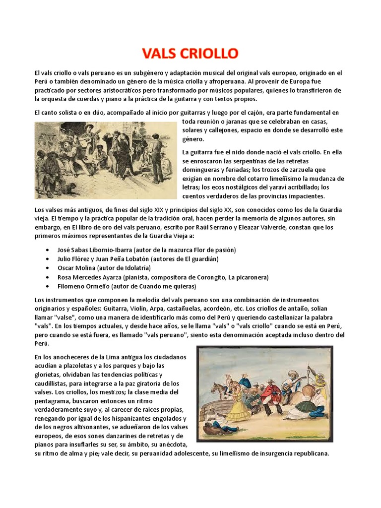 Reseña Historica - Vals Criollo | PDF