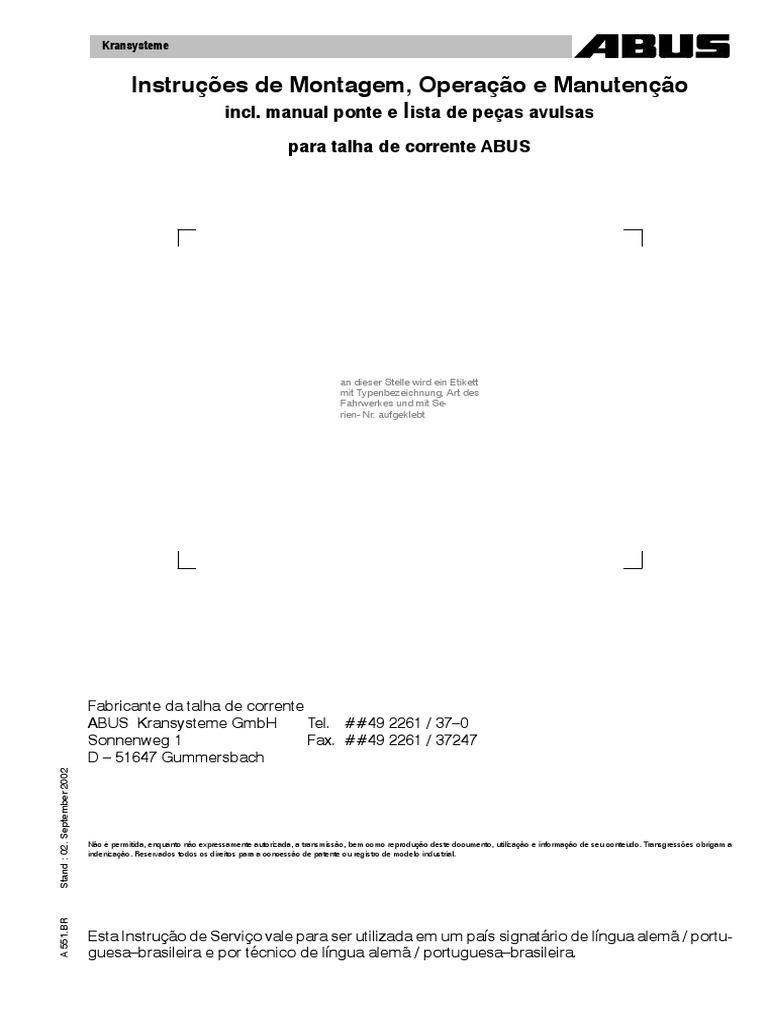 Instruções para Talhas ABUS GM3 e GM5 | PDF | Guindaste (máquina) | Tempo