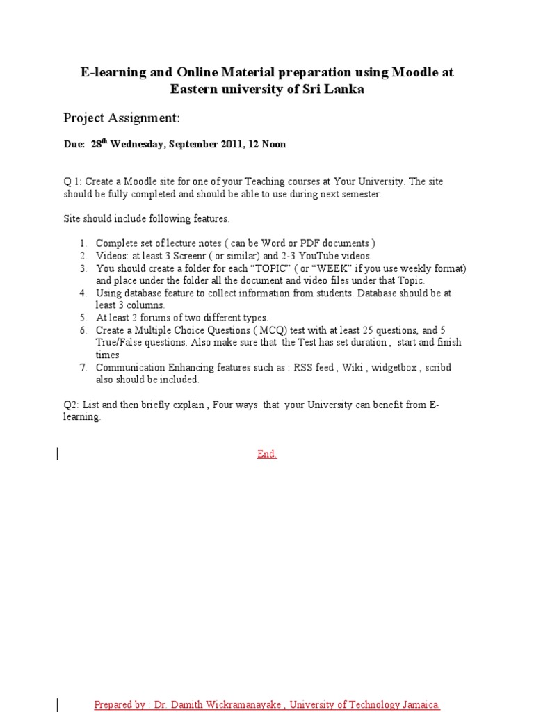 Project Assignmnet-Eastern University-Moodle Training | PDF | Career ...