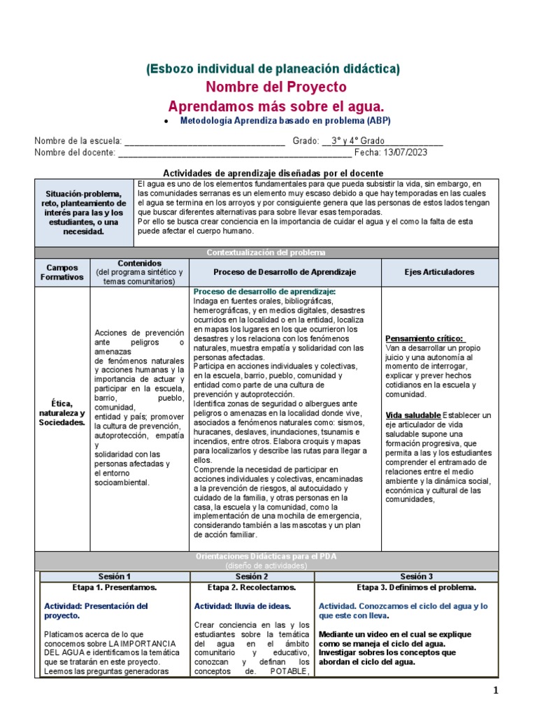 Esbozo individual de planeación didáctica | PDF Esbozo individual de planeación didáctica | PDF