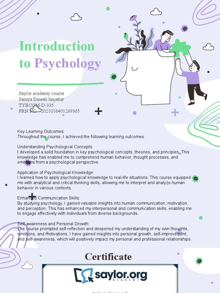 Introduction to Psychology Ppt and Report Saniya Lanjekar[1] | PDF ...