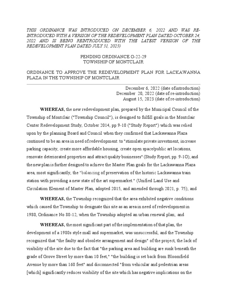 Ordinance To Reintroduce Lackawanna Plaza RP | PDF | Urban Renewal ...