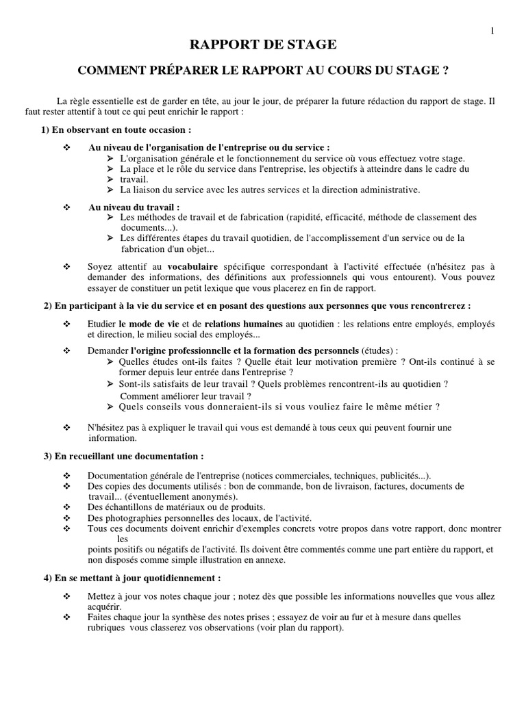 Préparer un Rapport de Stage Efficace | PDF