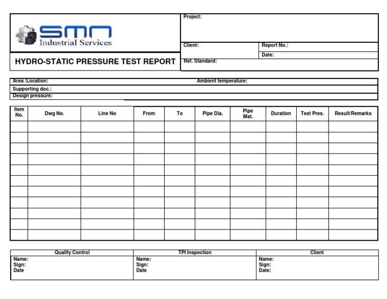 Hydro-Static Pressure Test Report | PDF | Technology & Engineering