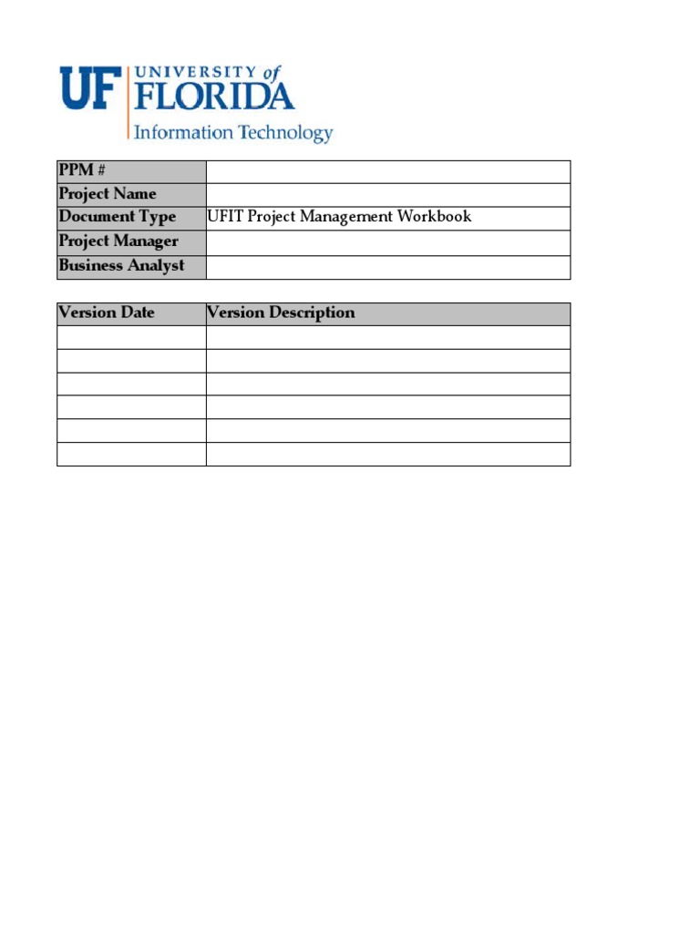 UFIT Project Management Workbook Template | PDF