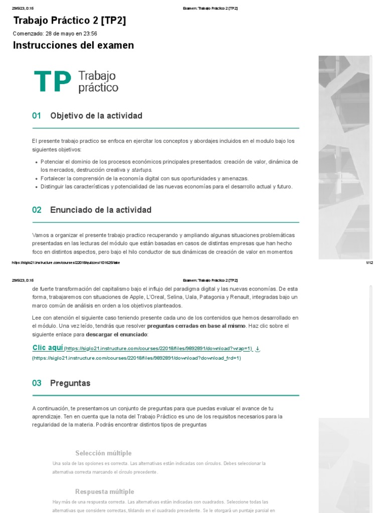 Tecnología - Examen - Trabajo Práctico 2 (TP2) 100 % 2023 | PDF