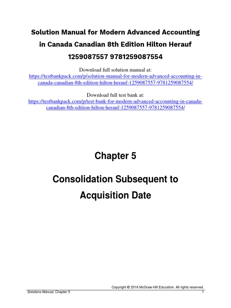 Modern Advanced Accounting in Canada Canadian 8th Edition Hilton Solutions Manual 1 | PDF ...