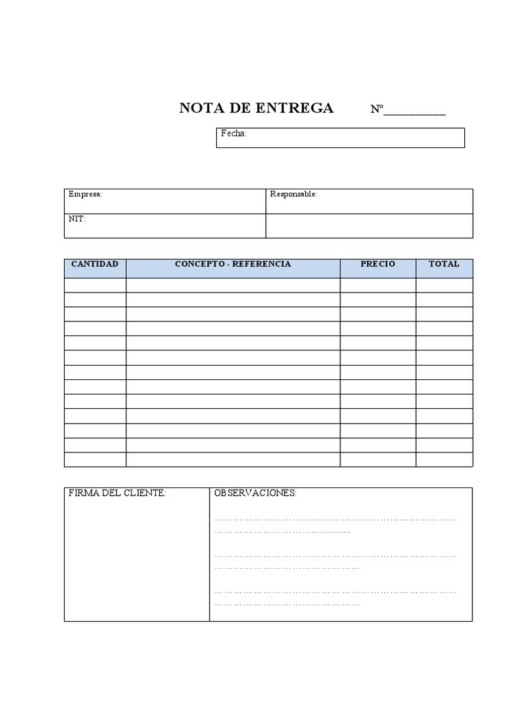 Modelo de Nota de Entrega | PDF
