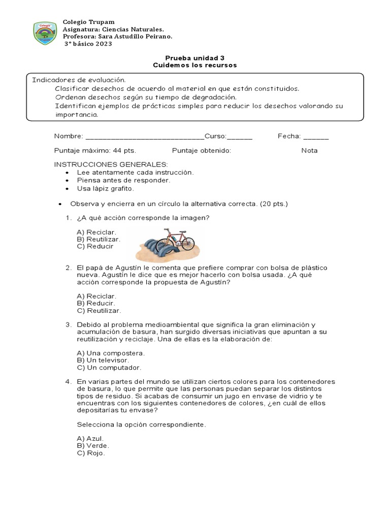 Prueba Unidad 3 C.N 3ro Mmodificada | PDF