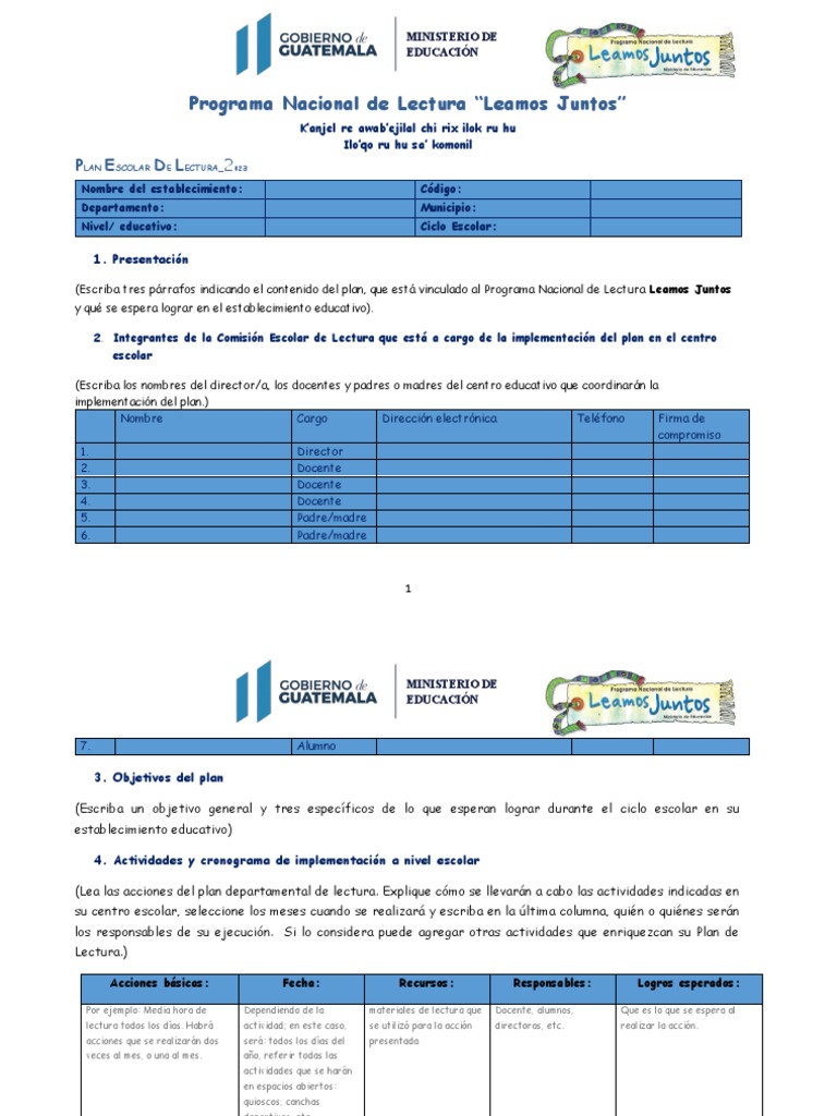Plan Escolar de Lectura 2023: Leamos Juntos | PDF