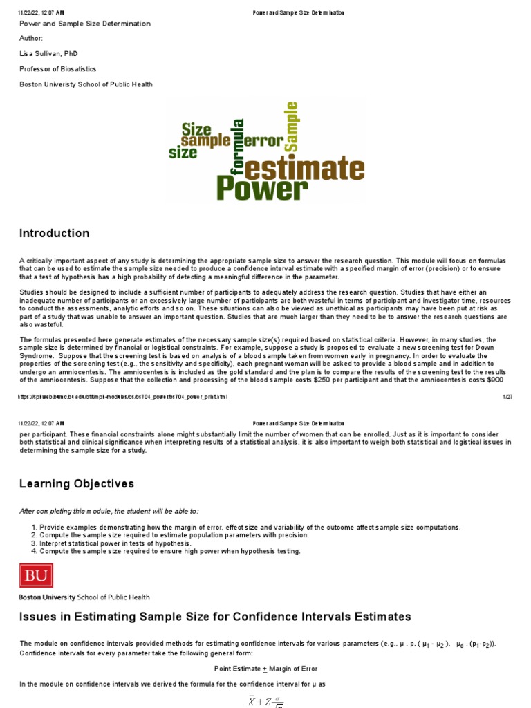 Power And Sample Size Determination Pdf Sample Size Determination