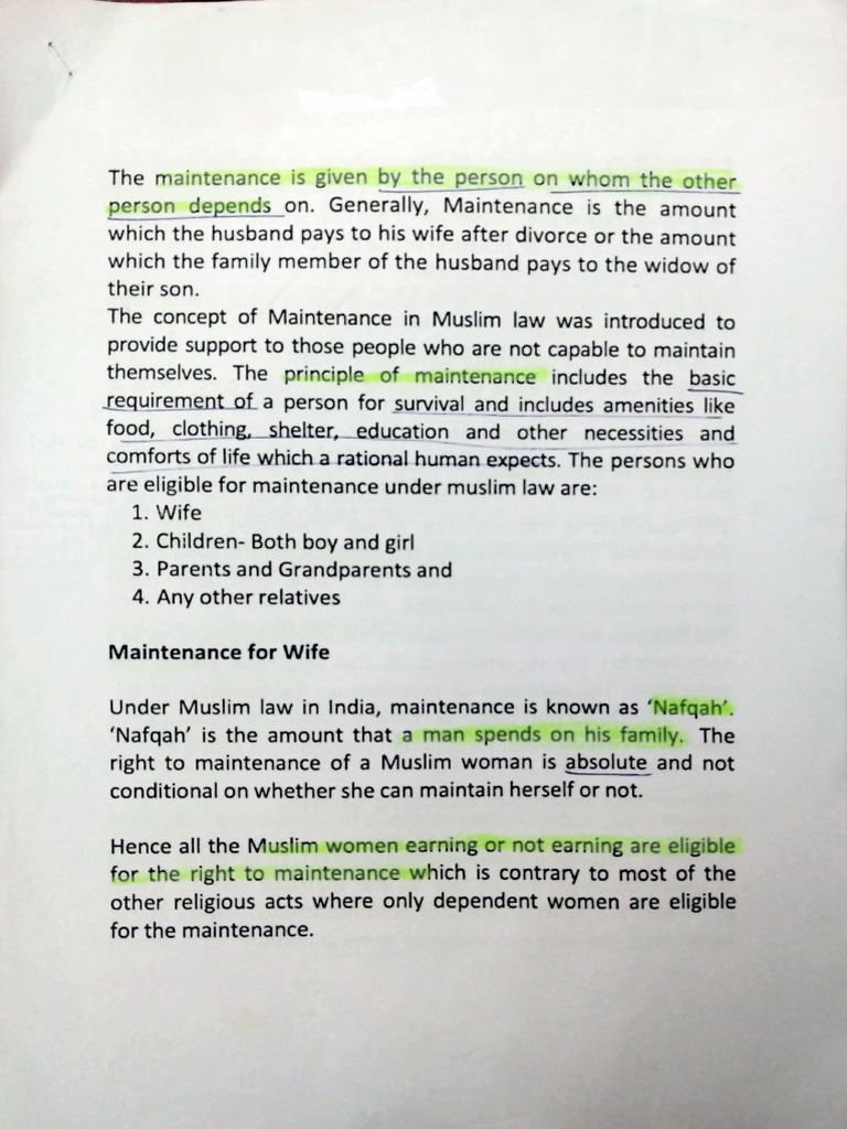 Maintenance Under Muslim Law | PDF
