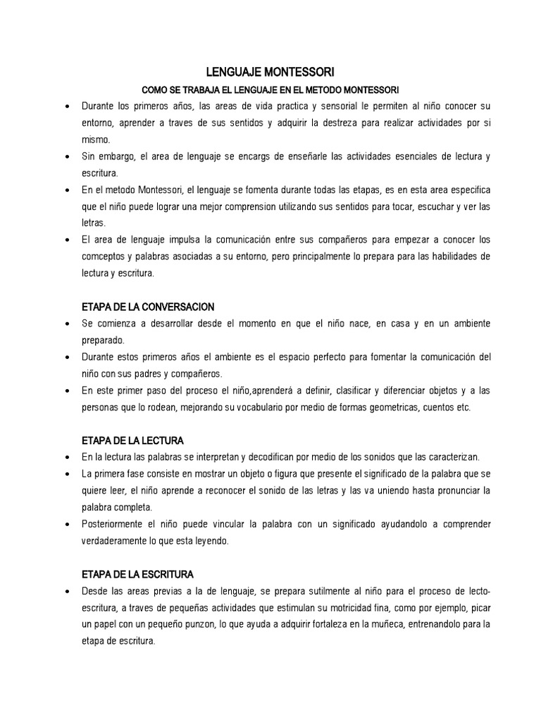 Lenguaje Montessori | PDF | Estudios de idiomas extranjeros