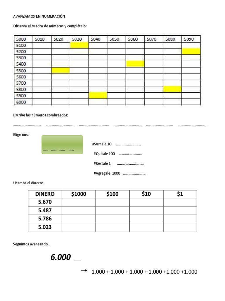 Actividades de Numeración del 5000 al 6000 | PDF