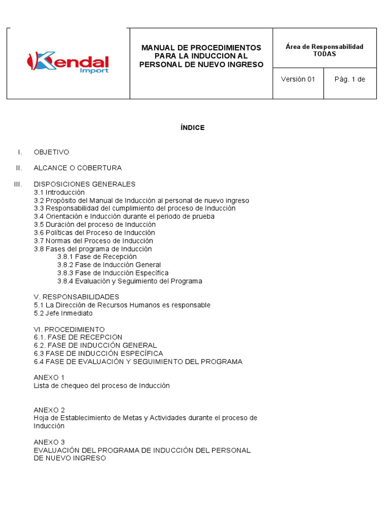 F-003 Manual de Procedimientos para La Induccion Al Personal de Nuevo Ingreso | PDF | Gestión de ...
