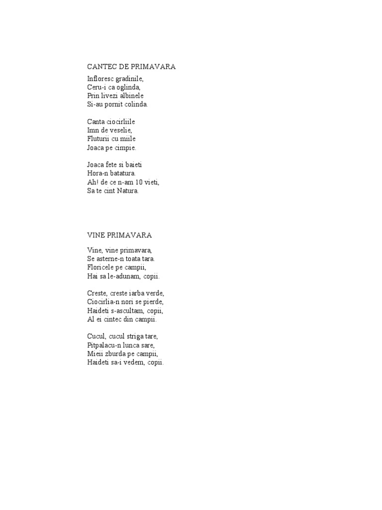 Cantece Si Poezii de Pasti | PDF