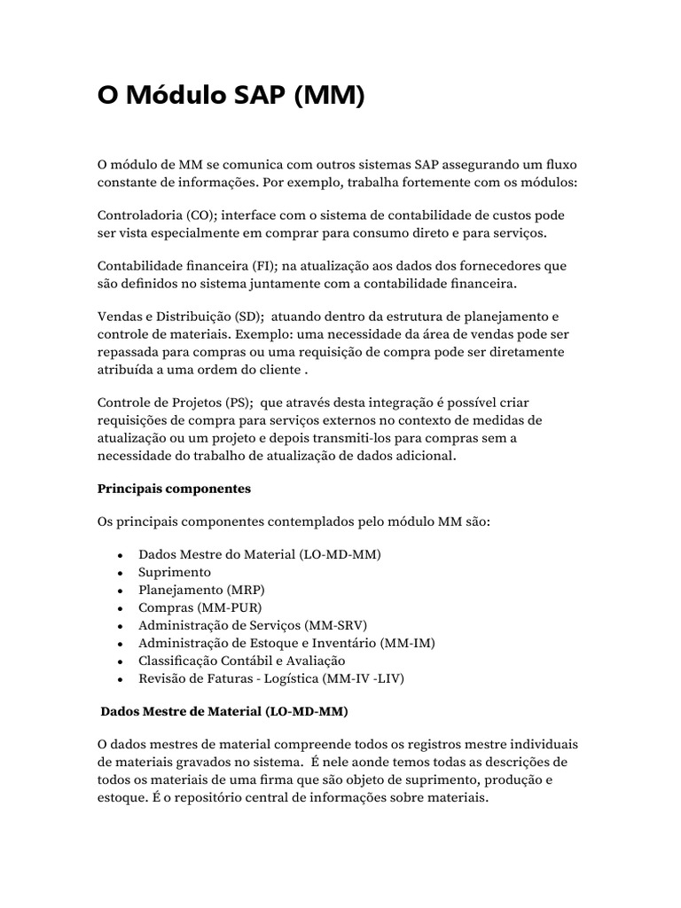 O Módulo SAP MM | PDF