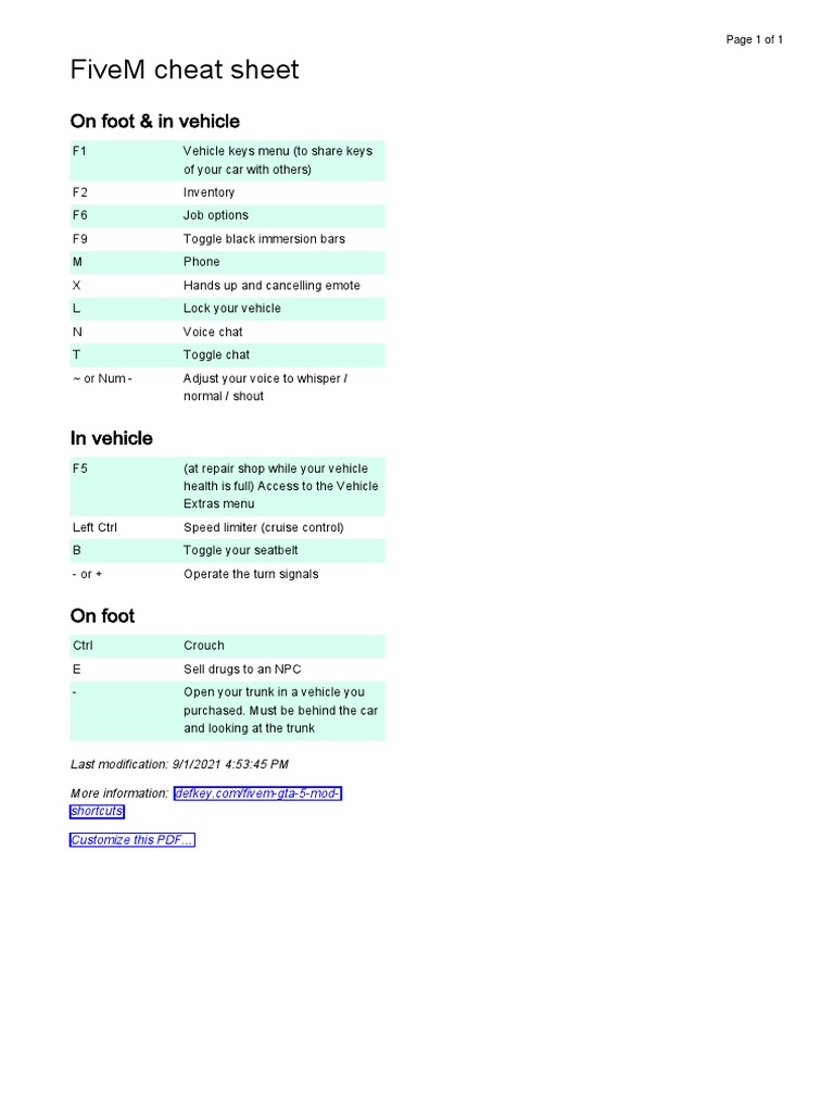 Fivem Gta 5 Mod Shortcuts | PDF