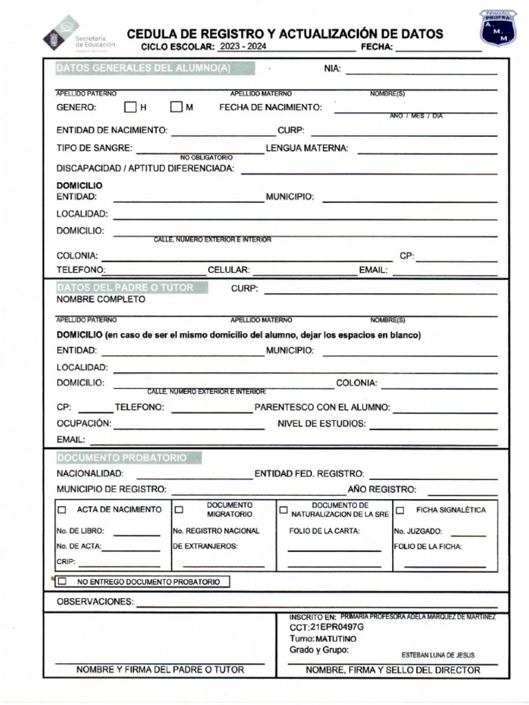 Cedula de Datos 2023-2024 | PDF