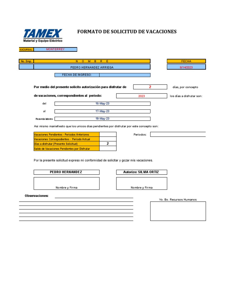 Formato de Vacaciones | PDF