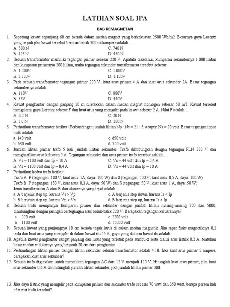 Soal IPA Bab 1 Kelas 9 Kemagnetan | PDF | Metode & Bahan Ajar | Sains & Matematika