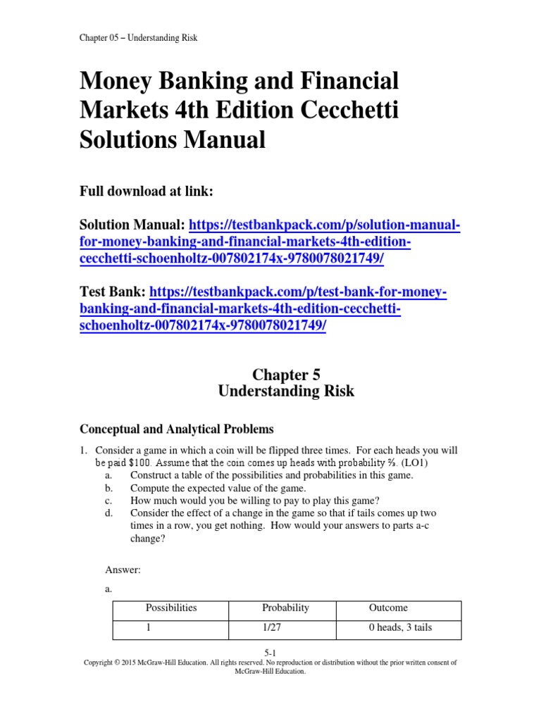 Money Banking and Financial Markets 4th Edition Cecchetti Solutions ...
