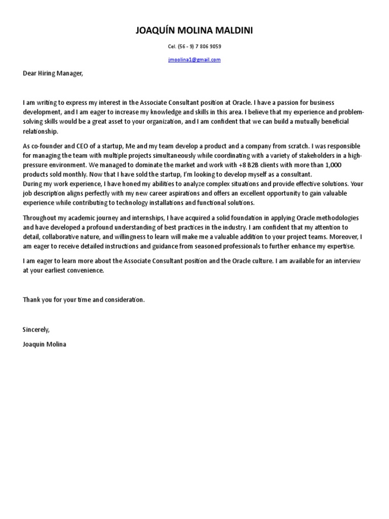 Cover Letter Oracle | PDF | Career & Growth