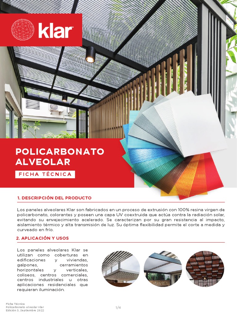 Ficha Técnica de Paneles Alveolares Klar | PDF