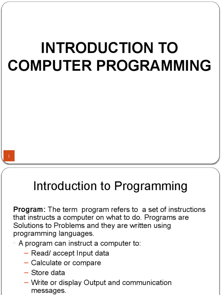 Lecture 1 Introduction To Programming | PDF | Programming Language ... Lecture 1 Introduction To Programming | PDF | Programming Language ...