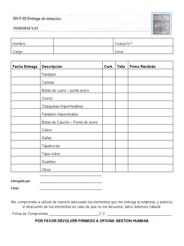 Formato Dotacion | PDF