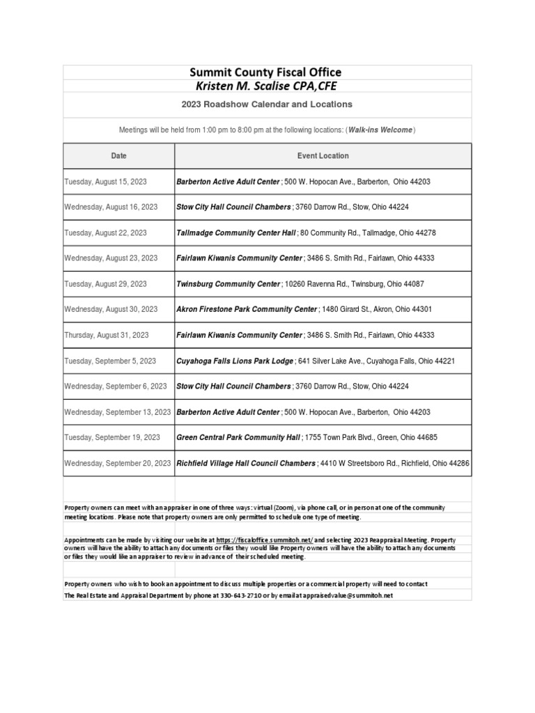 2023 Summit County Fiscal Office Roadshow Schedule | PDF