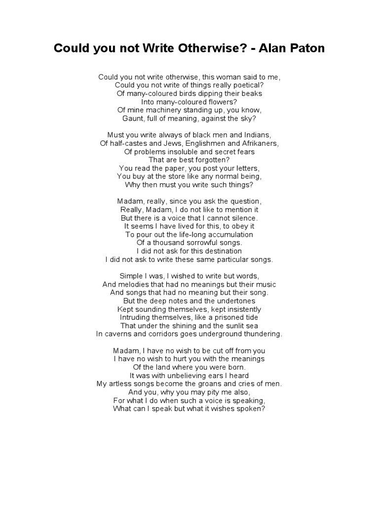 ENG2603 POEM Could You Not Write Otherwise | PDF