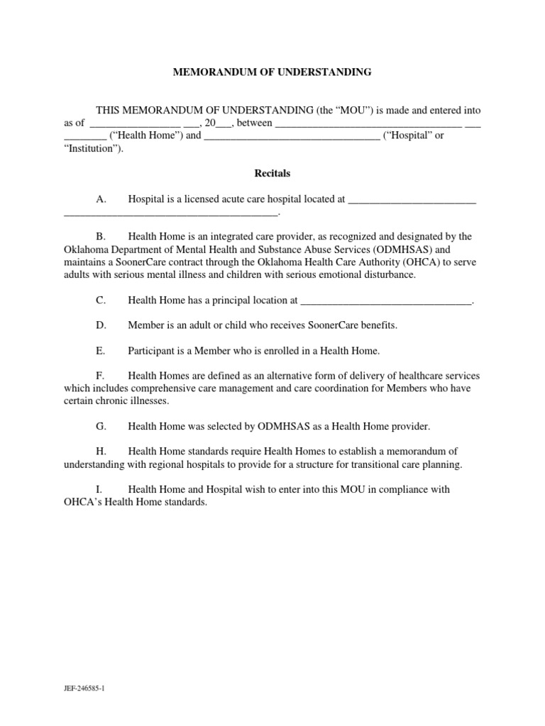 Memorandumofunderstanding HH Hospital Sample Template | PDF