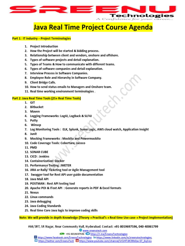 Java Real Time Project Course Agenda | PDF | Spring Framework | Computing