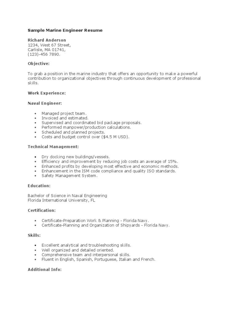 Sample Marine Engineer Resume | PDF