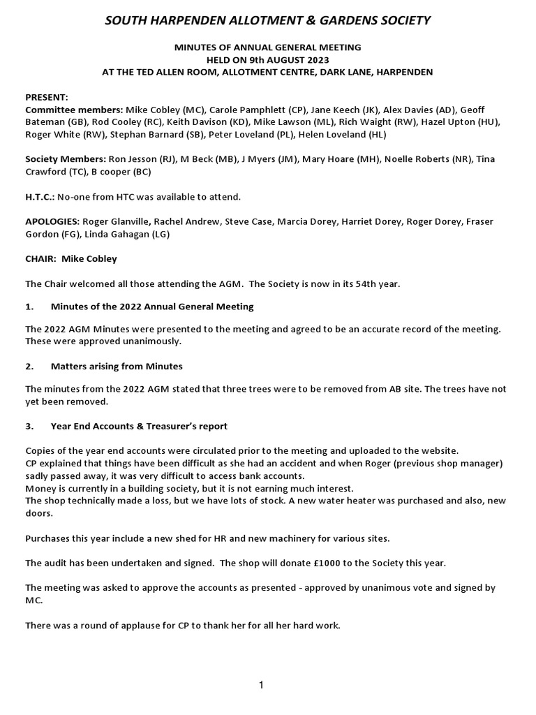 SHAGS AGM Minutes - August 2023 | PDF | Science & Mathematics