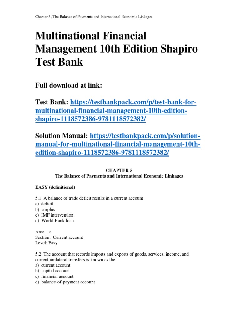 Multinational Financial Management 10th Edition Shapiro Test Bank 1 ...