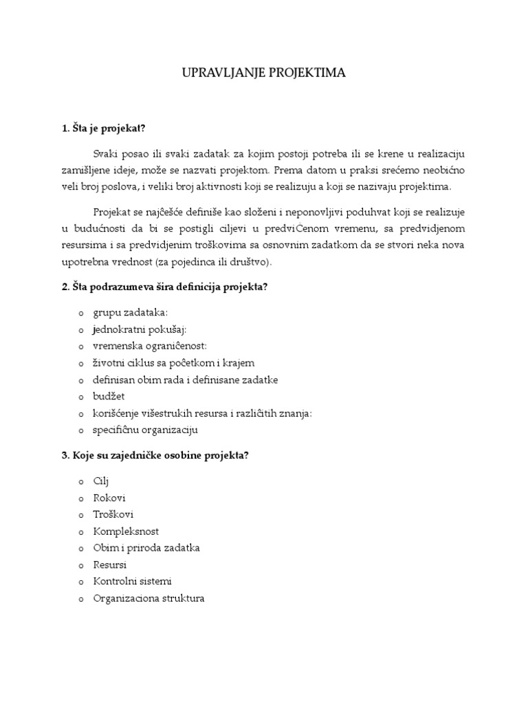 Upravljanje Projektima Pitanja | PDF