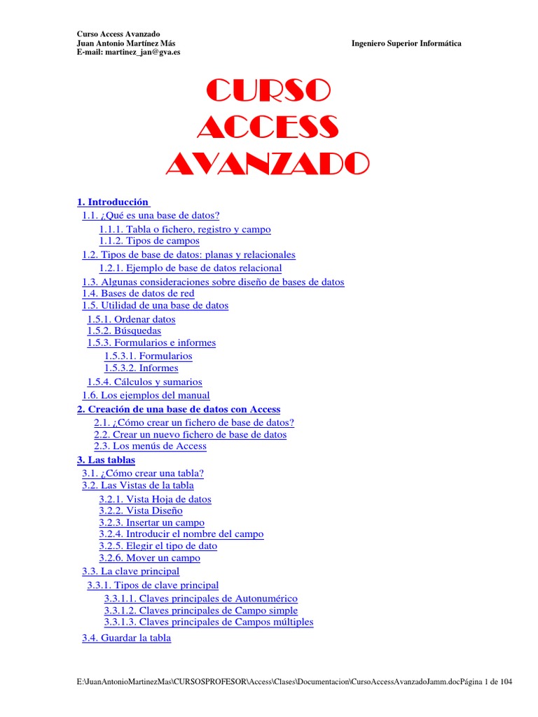 Curso Access Avanzado Jamm | PDF | Bases de datos | Ventana (informática)