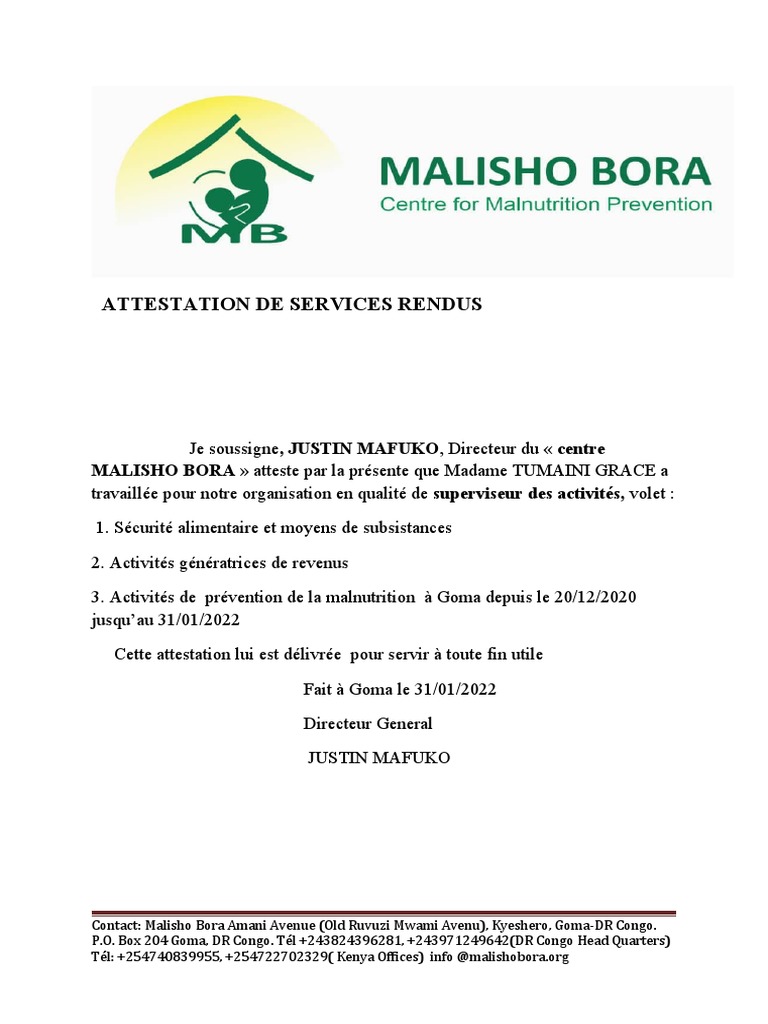 Attestation de Services Rendus. Grace(1) | PDF