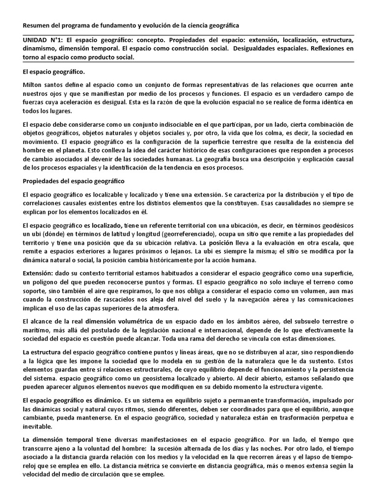 Resumen Del Programa de Fundamento y Evolución de La Ciencia Geográfica | PDF | Geografía ...