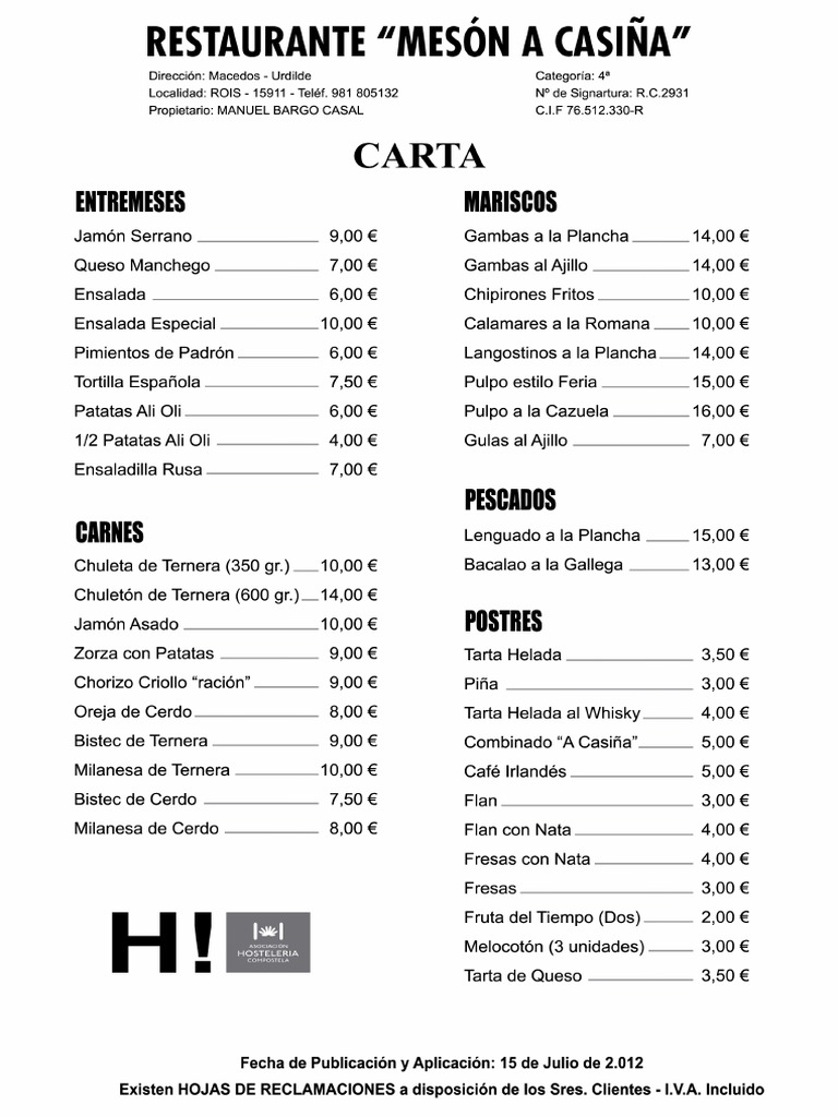 Acasina Carta Comidas QR | PDF